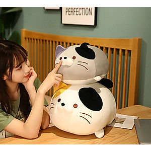 Cute Soft Fat Tabby Cat Kitten Stuffed Animals Cat Kitten Plush Toys Cat Kitten Plushies Throw Pillow Cat Kitten Hugging Cuddly Cat Kitten Doll Pillow Gift for Kids and Lovers (White, 14-Inch)