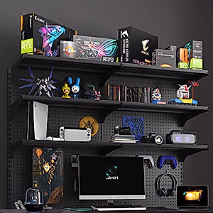 JWX DDB Gaming Standing Shelf Units, Home Office cabinets with Metal Pegboard and 15 Pieces Organizer Tool Holders