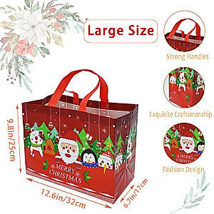 Christmas Gift Bags Tote-Bag with Handles - 12 Pack Reusable Non-Woven Xmas Party Supplies Presents Holiday Santa Claus Merry Christmas Pattern for New Year's Shopping L12.6"xH9.8"xW6.7" (32x25x17cm)