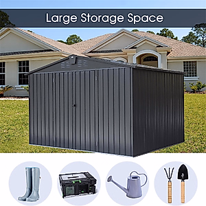 RITSU Outdoor Storage Shed, Outdoor Garden Shed for Bike, Trash Can, Machine, Galvanized Steel, Outdoor Shed with Lockable Door for Backyard, Patio, Lawn (10'x 8', Black)