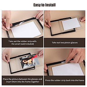 HSAUYU Glass Picture Frame Set of 3, Black Simple Metal Geometric Photo Frame with Glass Cover Includes 5x7, 4x6, 4x4 - Tabletop Floating Picture Frames for Home Decoration, Gift for Father's Day