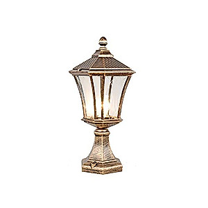 ZZYJYALG European Outdoor Basic Pedestal Post Light Bronze Waterproof Garden Villa Garden Lights Home Retro Traditional Lantern Door Column Gate Wall Pillar Lamp