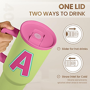 SANDJEST Monogrammed Tumbler with Handle 40oz, Letter A Tumblers Coffee Travel Cup with Straw, Personalized Monogram Initial Gifts for Women Girls, Customized Gifts for Christmas Birthday Mothers Day