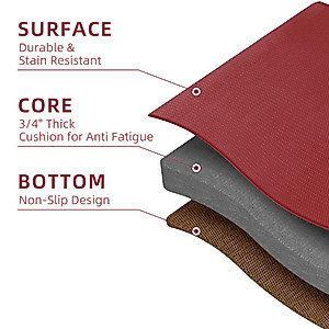 Cenivi 2PCS Kitchen Rugs, Red Kitchen Mat, 47 Inches Cushioned Anti-Fatigue Kitchen Rug, Kitchen Mats for Floor, Non-Slip Kitchen Rugs Sets of 2, Waterproof Kitchen Mat 17.3"×30"+17.3"×47"