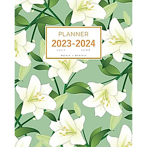 Planner July 2023-2024 June: 8x10 Weekly and Monthly Organizer Large | Madonna Lilly Flower Design Green