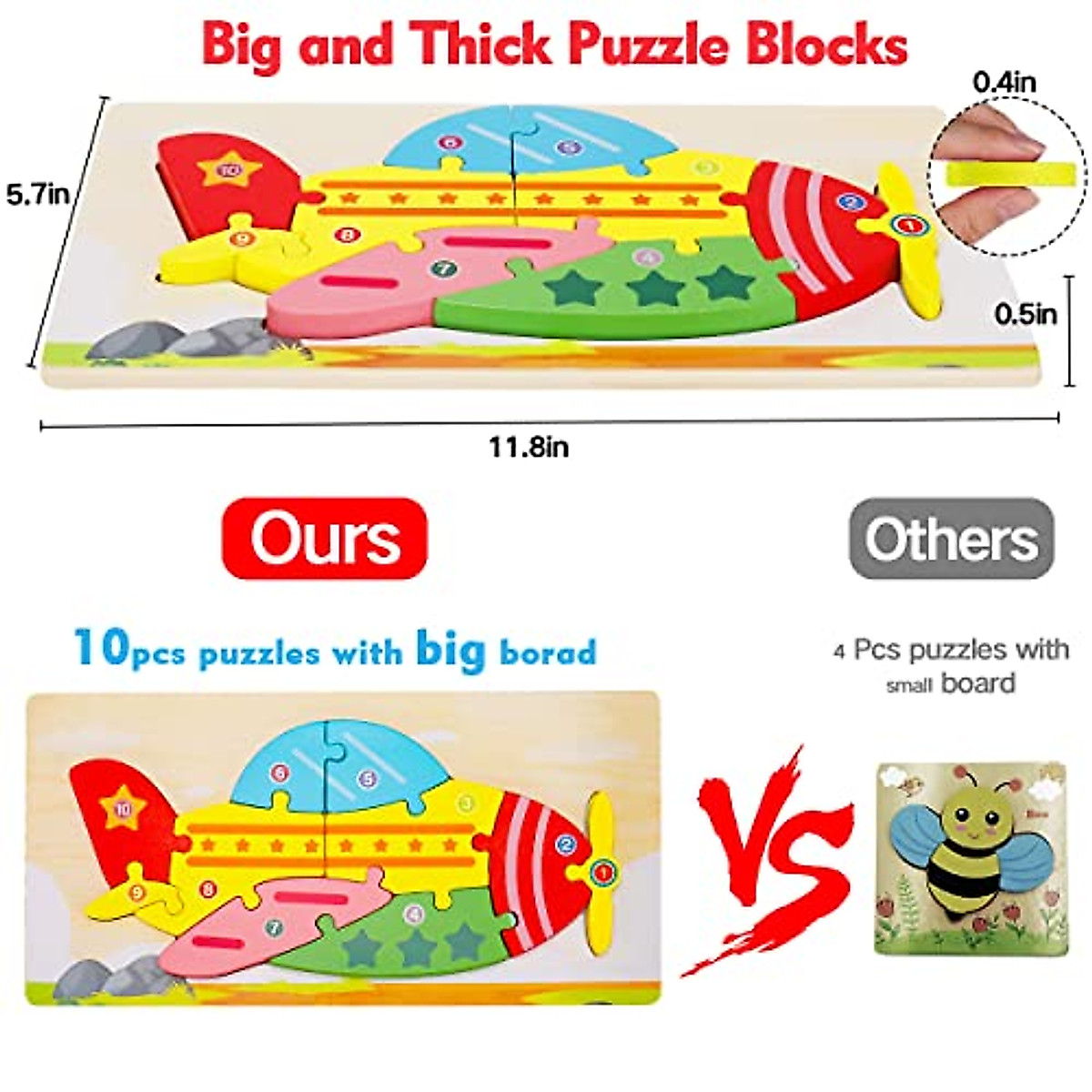 Wooden Toddler Puzzles for Kids Ages 2-4 Montessori Toys for 2 3 4 Year Old Boys Girls Toddler Educational Developmental Toys Gifts Numbers Colors Shapes Early Learning Vehicle Puzzle Toys(3 Packs)