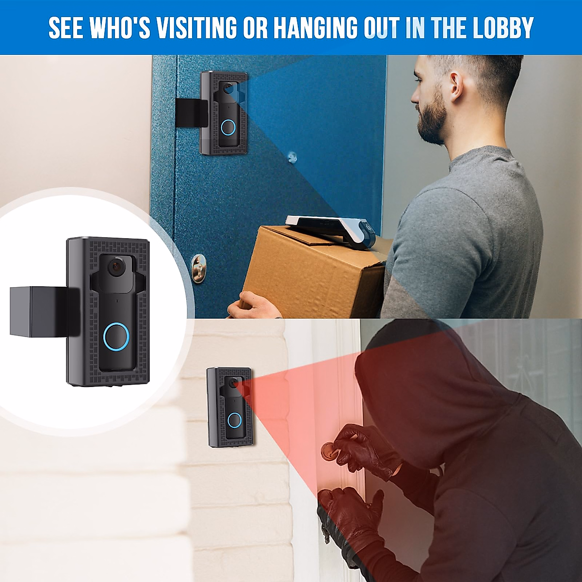 Anti-Theft Blink Video Doorbell Door Mount,No-Drill Adjustable Mounting Bracket,Not Block Doorbell Motion Sensor,Easy to Install Blink Video Doorbell Accessories for Houses Apartments Office