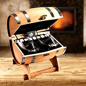 Whiskey Glasses Gifts for Men - Bourbon Whiskey Stones Unique Gift Set for Men in Whiskey Barrel Gift Box - Groomsmen Gifts for Men - Scotch Whiskey Glass Set Retirement Gift - Alcohol Gifts - Bezrat