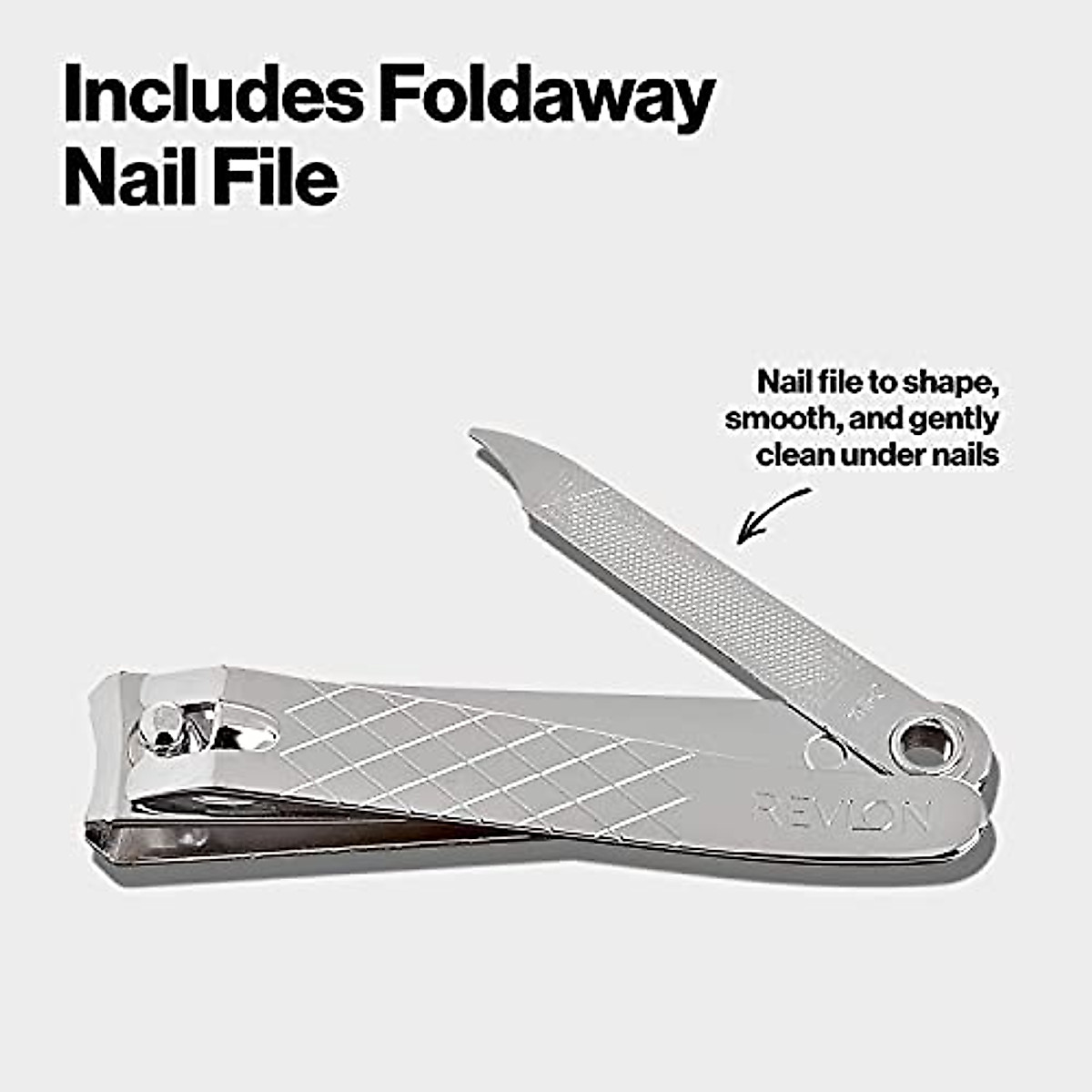 Nail Clipper by Revlon, Nail Care Tools, Curved Blade & Foldaway Nail File for Trimming & Grooming, Easy to Use (Pack of 1)