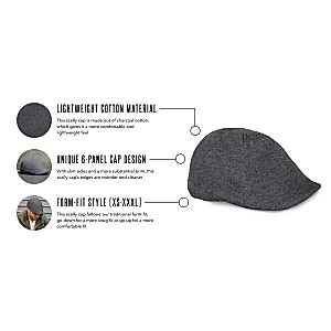 The Original Boston Scally Cap - The Scrapper Newsboy Flat Cap - 6 Panel Cotton Fitted Hat for Men - Charcoal - ML