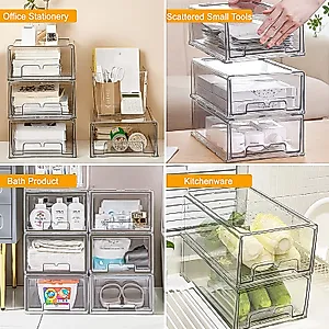 2 Pcs Refrigerator Organizer Bins Pull-Out Drawers, Clear Fridge Drawers, Stackable Fridge Organizer Drawers, Food Storage Containers for Fruit & Vegetables, for Kitchen, Freezers, Storage Rooms