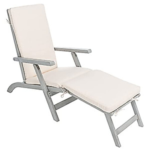 SAFAVIEH Outdoor Collection Palmdale Grey Solid Wood/Beige Cushion Chaise Lounge Chair (PAT7015D)