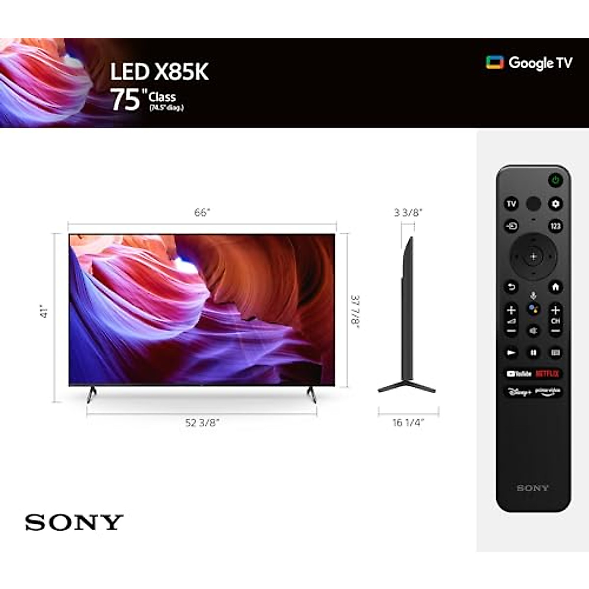 Sony 75 Inch 4K Ultra HD TV X85K Series: LED Smart Google TV with Dolby Vision HDR and Native 120HZ Refresh Rate KD75X85K- Latest Model,Black