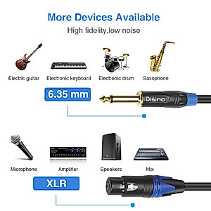 Disino Female XLR to 1/4 Inch (6.35mm) TS Mono Jack Microphone Cable, Unbalanced 3 Pin XLR Female to Quarter inch TS Plug Mic Cord for Dynamic Microphone - 3.3 Feet/1 Meter