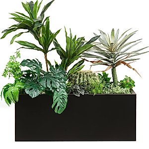 Wallowa Metallic Heavy Long and Large Outdoor/Indoor Planter, Rectangular Trough Planter Box, 38”Lx15”Wx15”H, 40Pounds, Black with Hand Brushed Gold Edge, No Assemble and Seamless