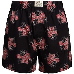 Lucky Brand Men's Boxer Shorts - 3 Pack Classic Cotton Woven Boxers for Men With Functional Fly, Relaxed Fit, Size Small, Plaid/Black Print/Red