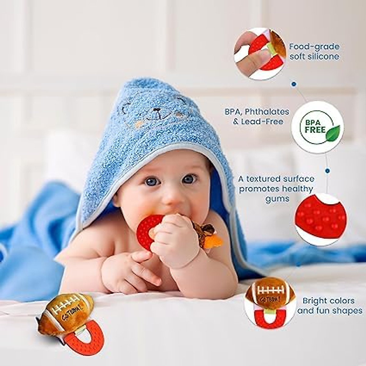 Wristy Buddy Teething Ring for Babies 0-6 8 10 12 Months | Cute Soft Football Teething Toys & Gloves | Baby Teething Relief Toy Pack | Infant Chew Toys for 3-6 Months, 1 2 3 Years