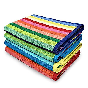 Ben Kaufman Colored Classic Multi-Color Stripe Beach & Pool Towel - Large Cotton Towel - Soft & Absorbant - Assorted Colors - 30" x 60" - 4 Pack