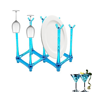 Retractable Cup Drying Rack, Drinking Glass and Sports Bottle Drainer Stand, Plastic Bag Dryer and Mug Tree for Kitchen Countertop