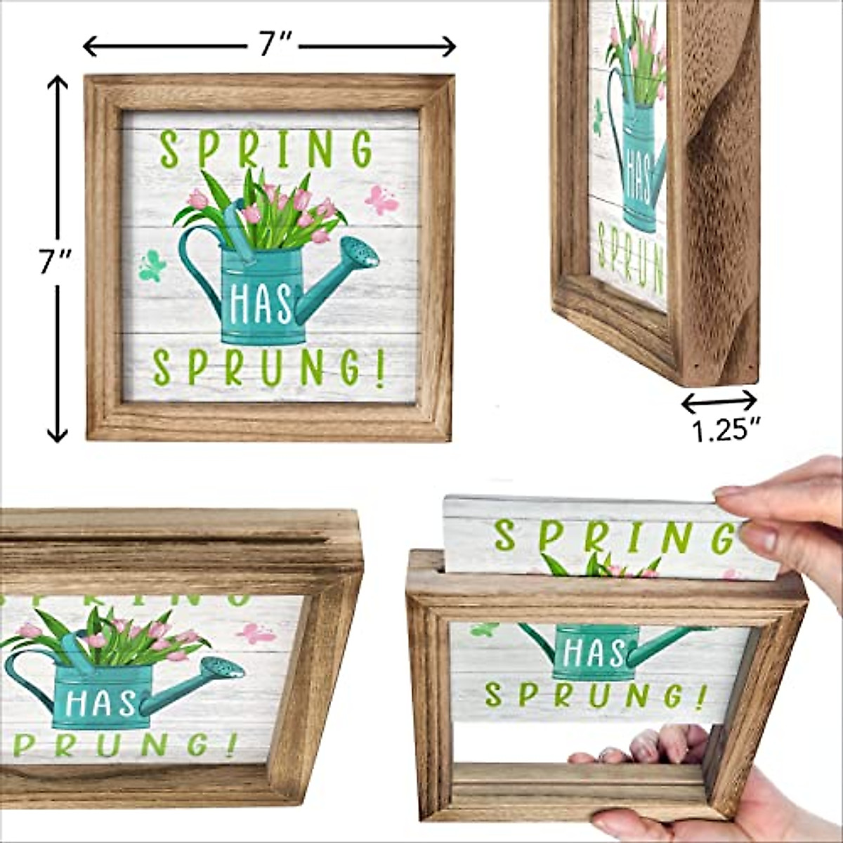 Set of 3 Rustic Wood Frames for Tiered Tray Decor with 36 Seasonal Interchangeable home signs Farmhouse Home Decor for the Spring, Summer, Fall, Winter, Christmas, Easter, Thanksgiving, 4th of July, Halloween, Valentines & St Patrick’s Day, 7x7 in.
