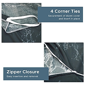 Essina Queen Duvet Cover Set – 3 Pcs Microfiber Duvet Cover with 2 Pillow Shams – Wrinkle Resistant Duvet Cover Queen – Boho Duvet Cover Zipper Closure and 4 Corner Ties – Black Marble