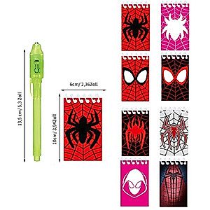 Jiaoohoo Spider Hero Party Favors | Set of 12 Invisible Ink Pen and Mini Notepads | Goodie Bag Stuffers for Superhero Game Party, Gifts, Classroom Prizes