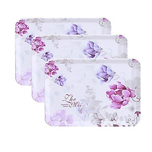 MBBITL 3 Pack Rectangular Food Serving Tray 14.9"x 10.6" Floral Peony Melamine Serving Trays Restaurant Dinner Trays