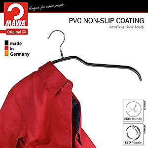 Mawa by Reston Lloyd Silhouette Series Non Slip Space Saving Narrow Clothing Hanger, Style 36-F, Set of 10, Black