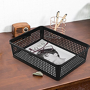 Saedy Black Plastic Basket Trays for Files, Letters, Documents, Set of 6