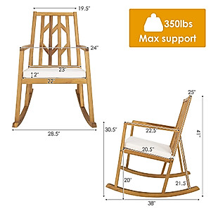 RELAX4LIFE Wooden Rocking Chair Outdoor - Oversized Patio Rocker w/High Backrest, Long Armrest, Removable Soft Cushion, Porch Rocking Chair for Backyard, Garden, Patio Rocking Chair (1, White)