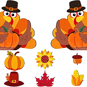 8 Pcs Thanksgiving Magnets Reflective Turkey Decals Autumn Magnets Maple Leaf Pumpkin Car Refrigerator Decorations Fall Magnets Stickers for Car Refrigerator Garage Truck