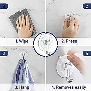 DSMY 17 Pack Suction Hooks, Clear Suction Cups with Metal Hooks Heavy Duty Removable Suction Cups for Kitchen Bathroom Shower Wall Window Glass Door