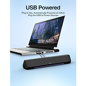 Computer Speakers, Bluetooth Soundbar, HiFi Stereo, 3.5mm Aux-in Connection, USB Powered Speakers for Desktop Monitor, PC, Laptop, Tablets
