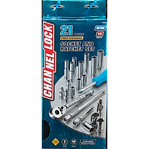 Channellock 34212 1/4" Drive Metric Socket set, 21 Piece