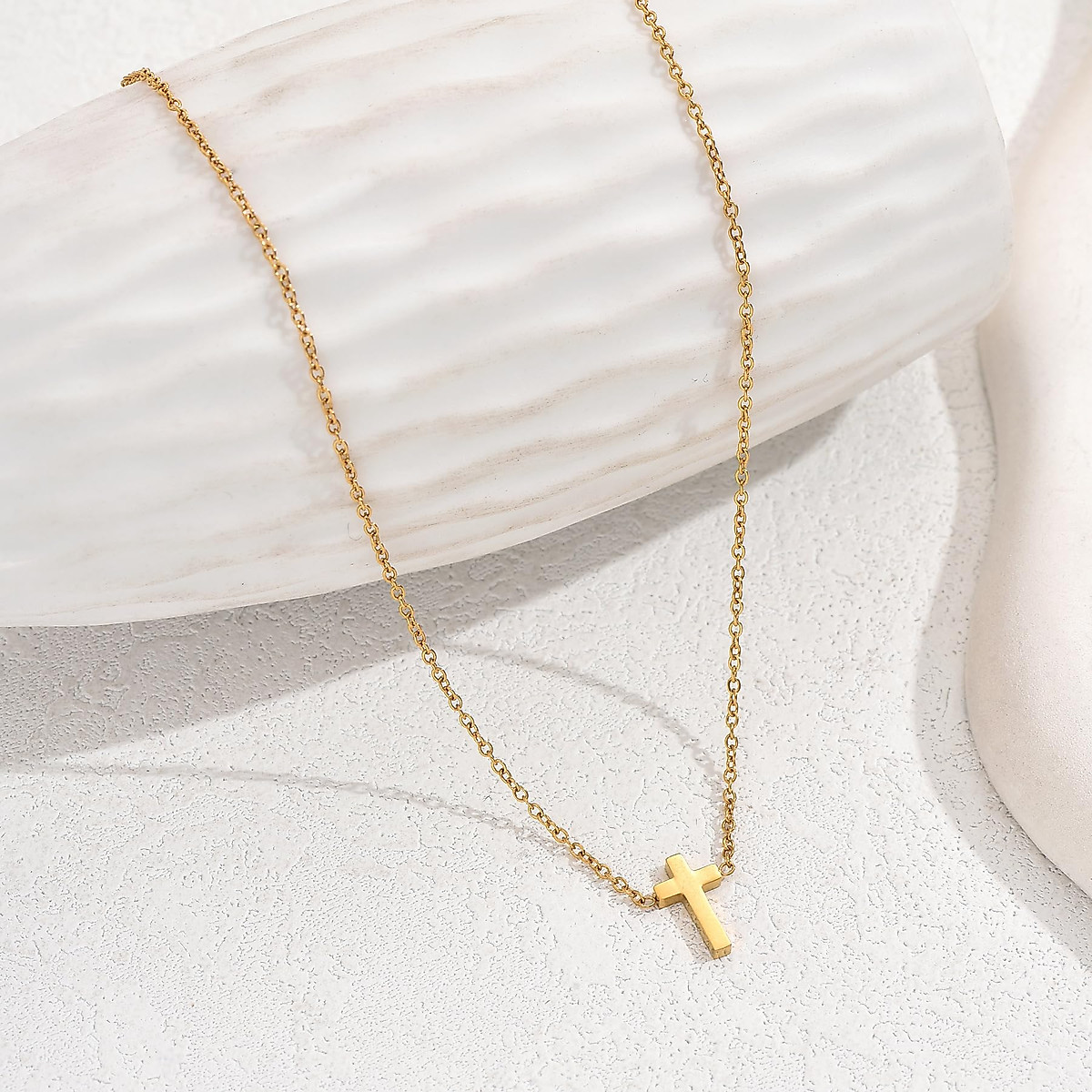 Mauzew Cross Necklace for Women Gold Sideways Cross Necklace Dainty Cute Tiny Cross Choker Necklace Simple Trendy Jewelry