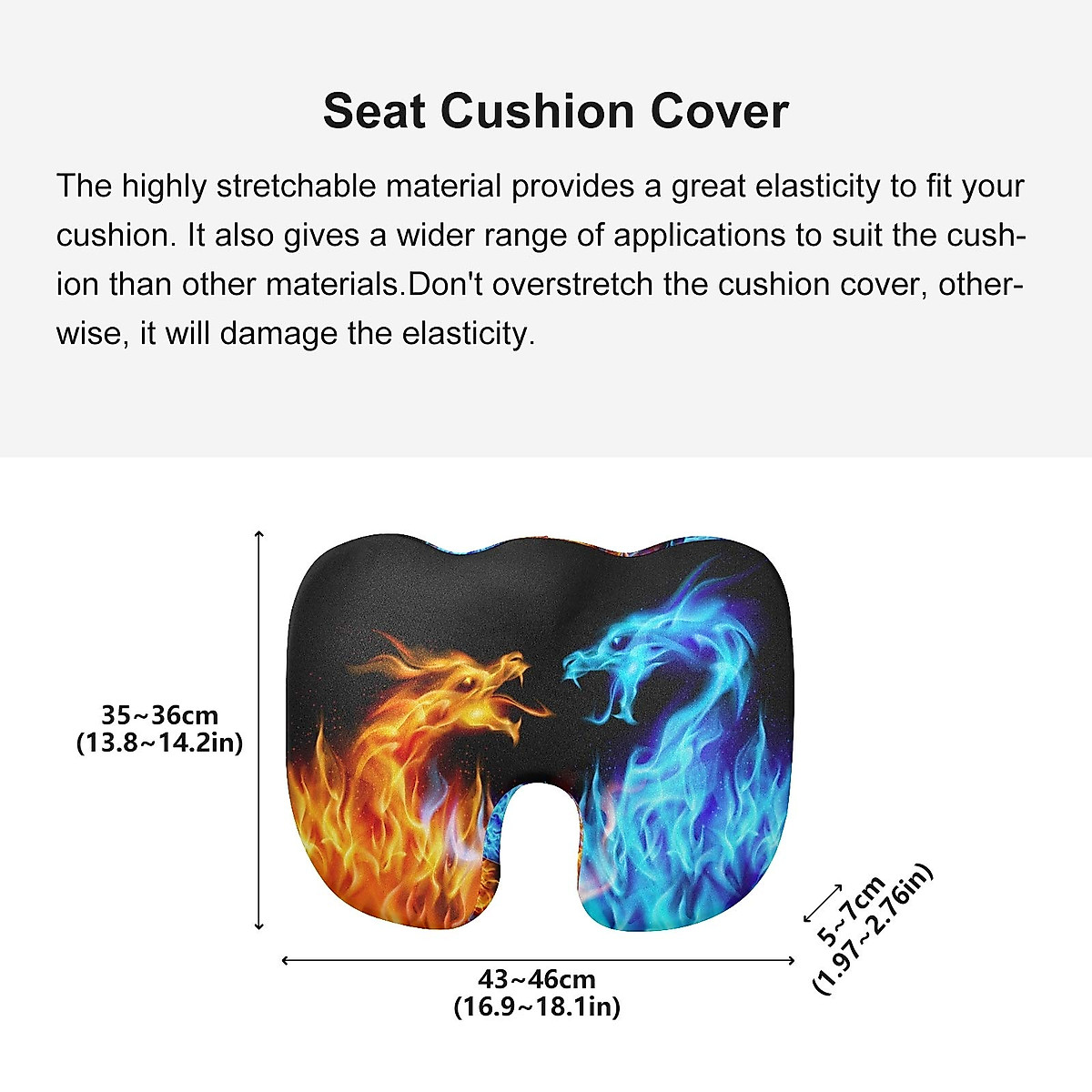 Qilmy Blue and Red Dragons Seat Cushion Cover Breathable Non-Slip Memory Stretch Removable Washable Seat Cushion Cover Foam Seat for Home Office Cars, 17 x 14 x 2.2 Inch