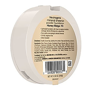 Neutrogena Mineral Sheers Compact Powder Foundation, Lightweight & Oil-Free Mineral Foundation, Fragrance-Free, Honey Beige 70,.34 oz (Pack of 2)
