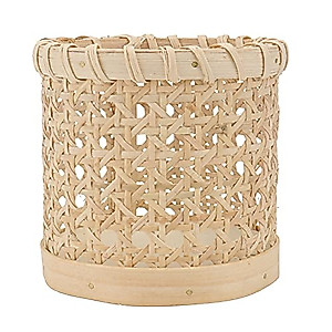 Cabilock Rattan Woven Pen Holder Hand Woven Wicker Sundries Basket Makeup Brush Holder Organizer Utensil Caddy Basket Silverware Holder (Wood)