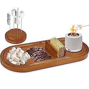 S'Mores Caddy,Wooden Smores Station,Wooden Serving Tray for Breakfast and Coffee, Farmhouse S'Mores Tray,Coffee Table Tray for Coffee Bar Accessories and Organizer Countertop