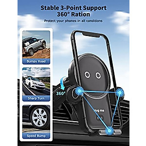 Wireless Car Charger, BENBOAR 15W Fast Charging Kharly Car Phone Holder, [Hug me] Astronaut Smart Sensor Auto-Clamping Phone Mount Car Air Vent Stand for iPhone Samsung Google LG etc Smartphones,Black