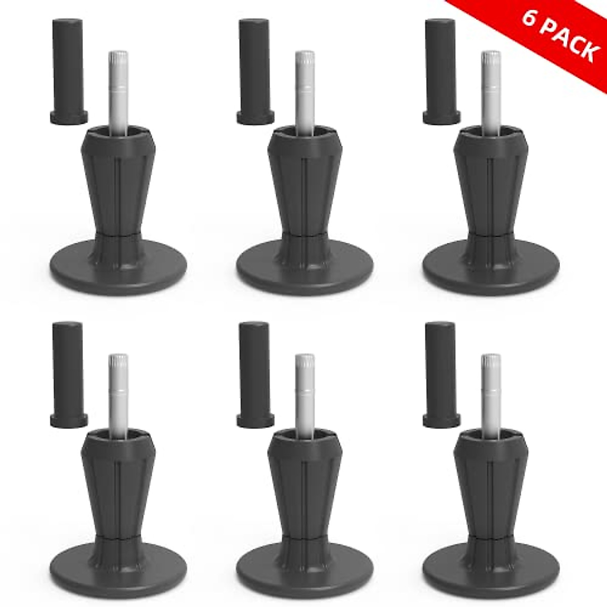 KOHOME 6Pcs Steel Stem Plastic Bed Frame Feet,Sturdy Bed Frame Legs for Replace Wheels,Black