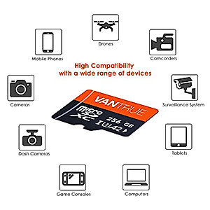 Vantrue 256GB microSDXC UHS-I U3 4K UHD Video High Speed Transfer Monitoring SD Card with Adapter for Dash Cams, Body Cams, Action Camera, Surveillance & Security Cams