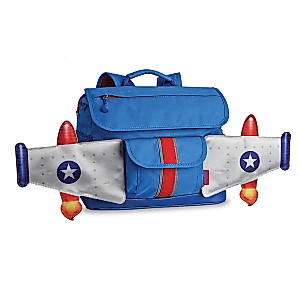 Bixbee Little Boy's Rocketflyer Backpack, Blue Rocket Bookbag with Wings