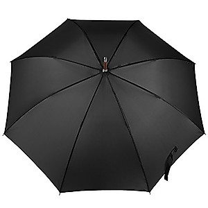 totes Auto Open Wooden Handle J Stick Umbrella, Black