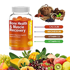 Calcium Magnesium Gummies Supplement for Adults With Vitamin D3 K2 High Absorption Magnesium Glycinate 200mg Calcium Citrate 600mg Supplements for Bone, Muscles, Calm, Mood, Vegan, Gluten-Free,Non-GMO