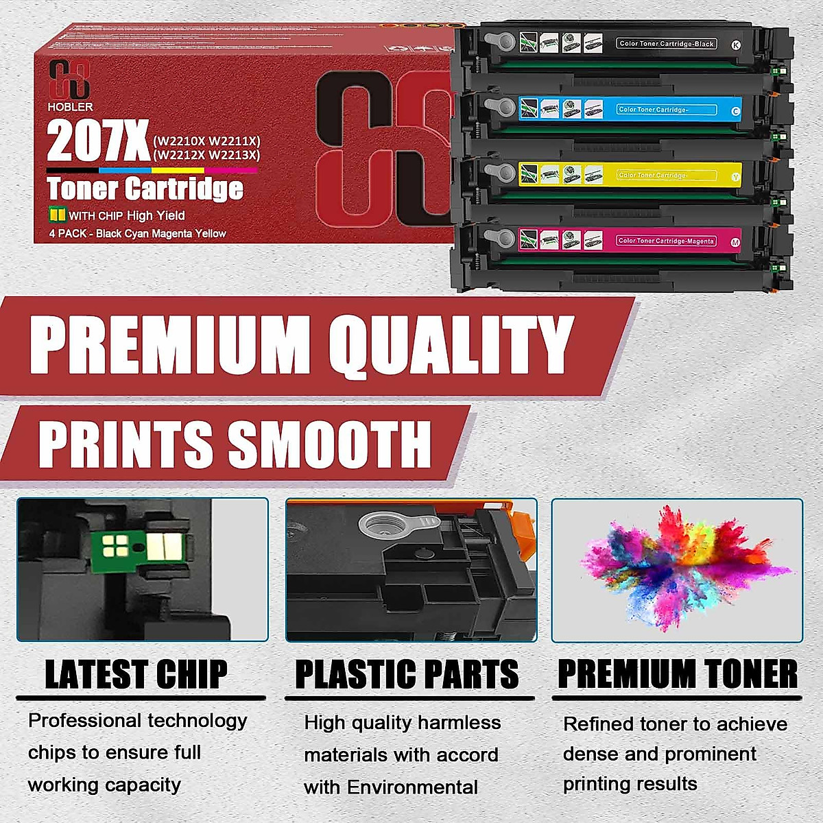 Replacement 207X Toner Cartridges Compatible for HP W2210X W2211X W2212X W2213X Toner Cartridge Work for Laserjet Pro M255DW M255NW M282NW M283FDN M283FDW Printers 1 Yellow Pack