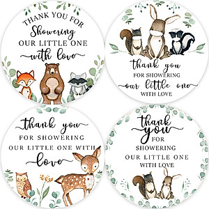 80 Woodland Baby Shower Thank You Stickers, Forest Creature Baby Shower Thank You Stickers, Woodland Baby Shower Birthday Party Favor Label Decorations(2 Inch)