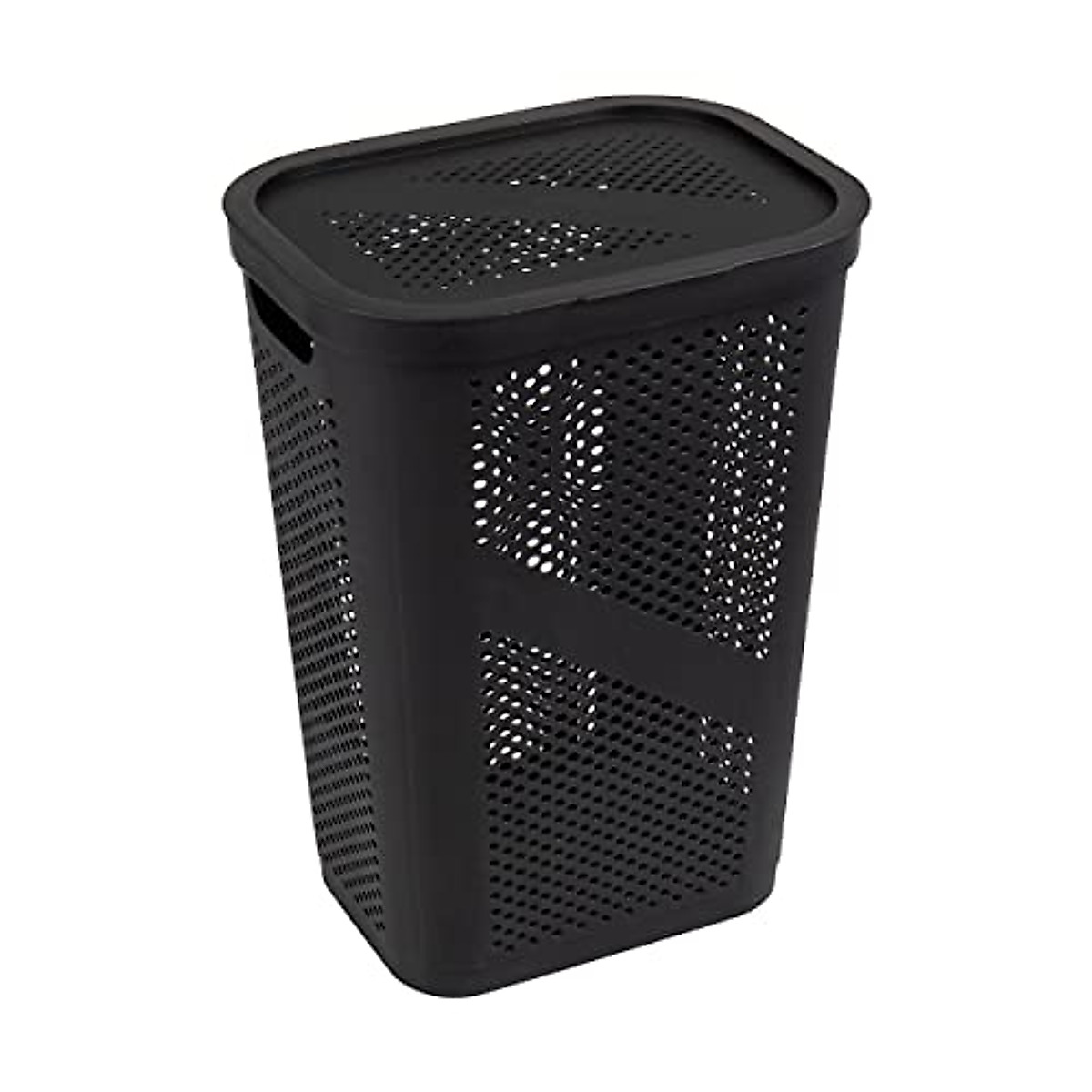 Mind Reader Basket Collection, Slim Laundry Hamper, 60 Liter (15g/33lbs) Capacity, Cut Out Handles, Attached Hinged Lid, Ventilated, Black