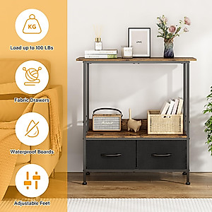 Wisdom Star Console Table with 2 Fabric Drawers, 2 Tier Industrial Sofa Table, Wood Hallway Table with Storage Shelves, 33 Inch Narrow Console Table for Entryway, Living Room, Office, Bedroom