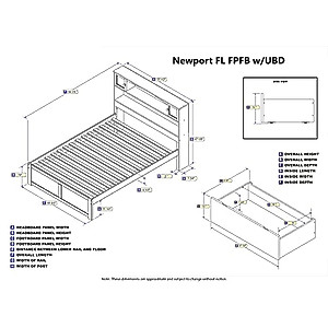AFI Newport Full Platform Bed with Flat Panel Footboard and Turbo Charger with Urban Bed Drawers in White